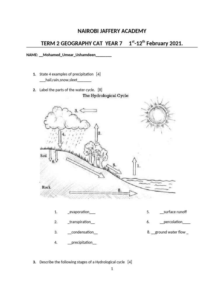 Grade 7 Geog CAT Term 2 2021 | PDF | Precipitation | Flood