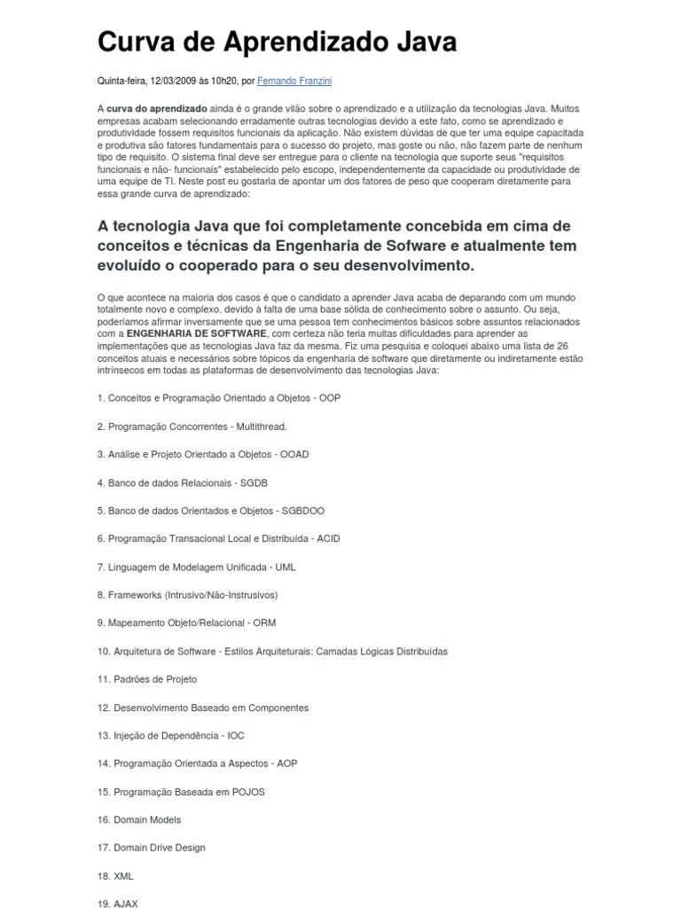 Curva de Aprendizado Java | PDF | Java (linguagem de programação ...