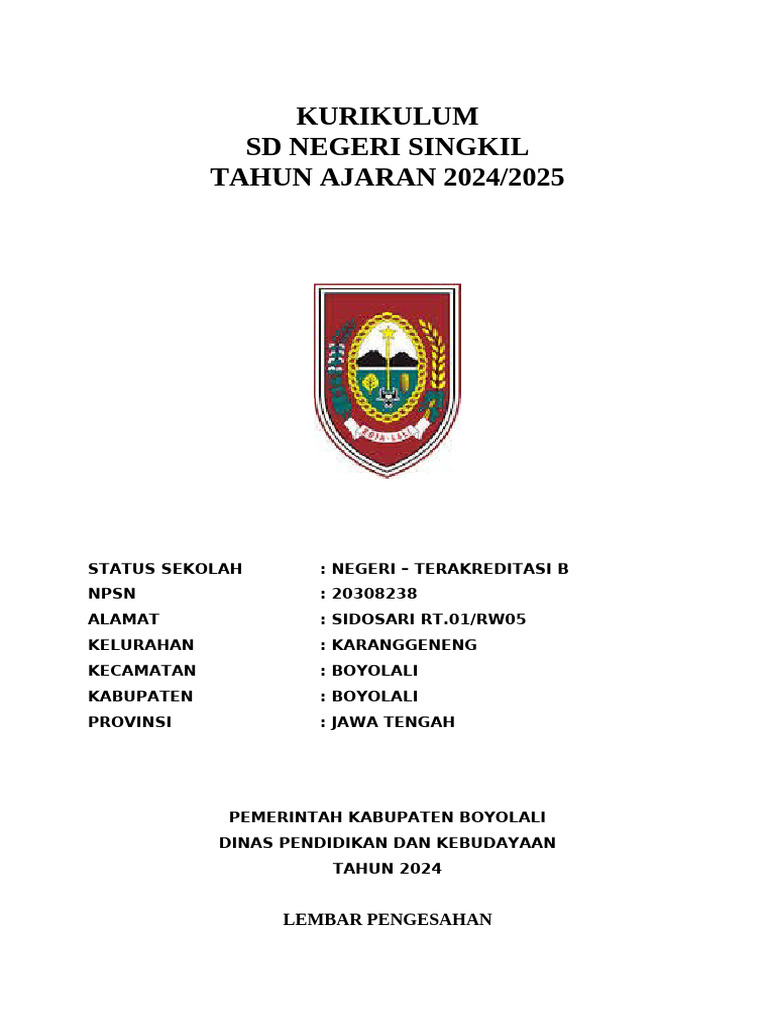 Kurikulum SDN SINGKIL 2024-2025 | PDF