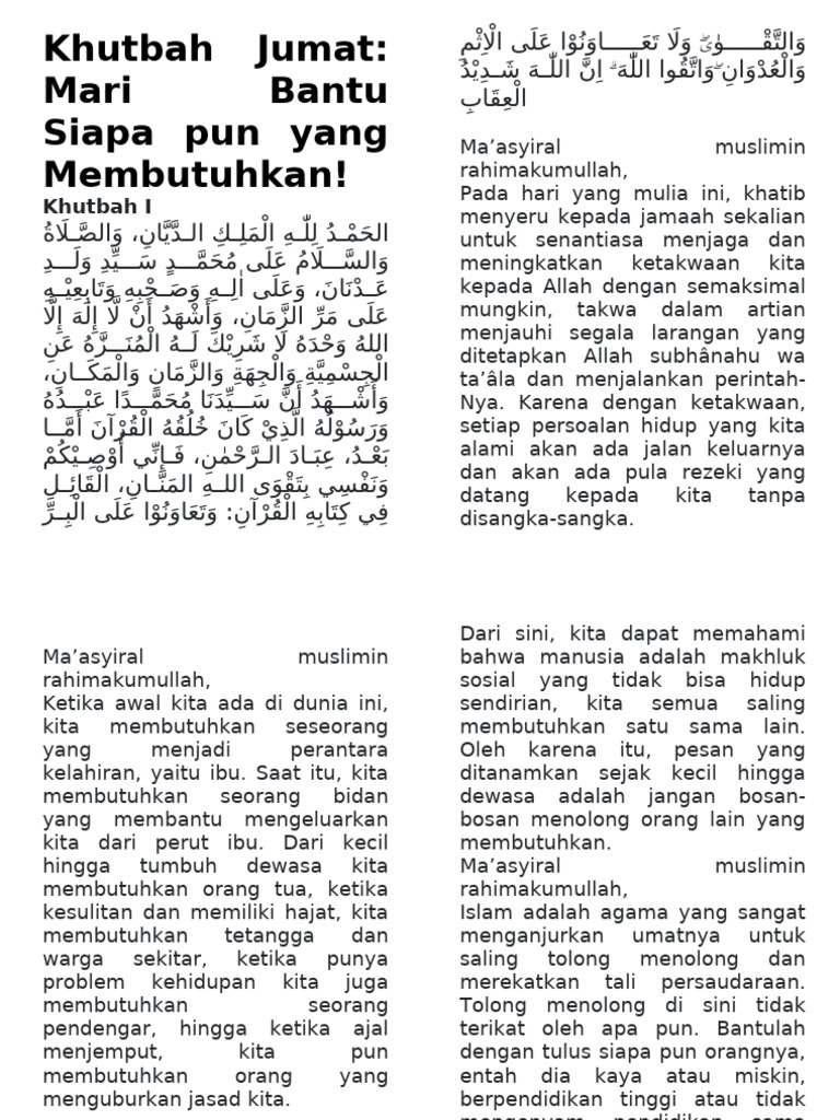 Khutbah Jumat Tolong Menolong | PDF