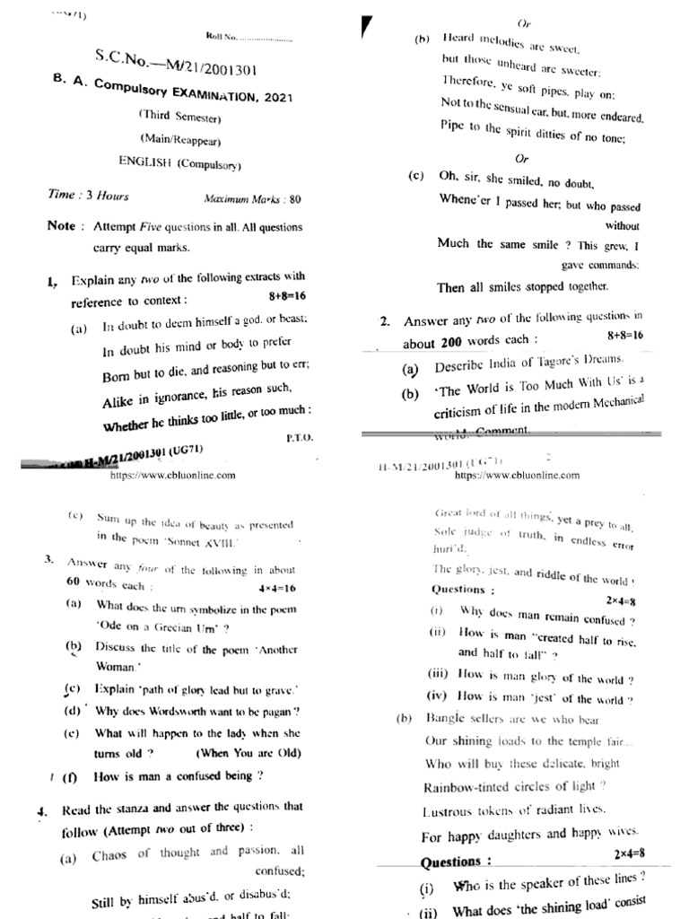 Ba 3 Sem English 2001301 2021 | PDF