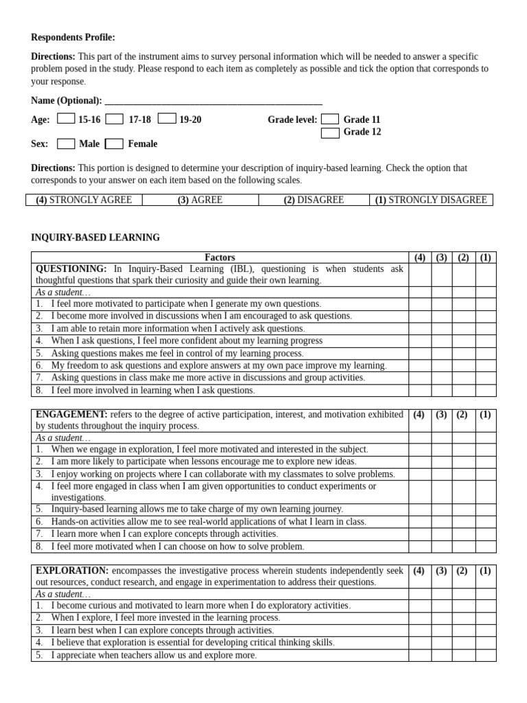 G1 Survey Questionnaires | PDF | Critical Thinking | Inquiry Based Learning
