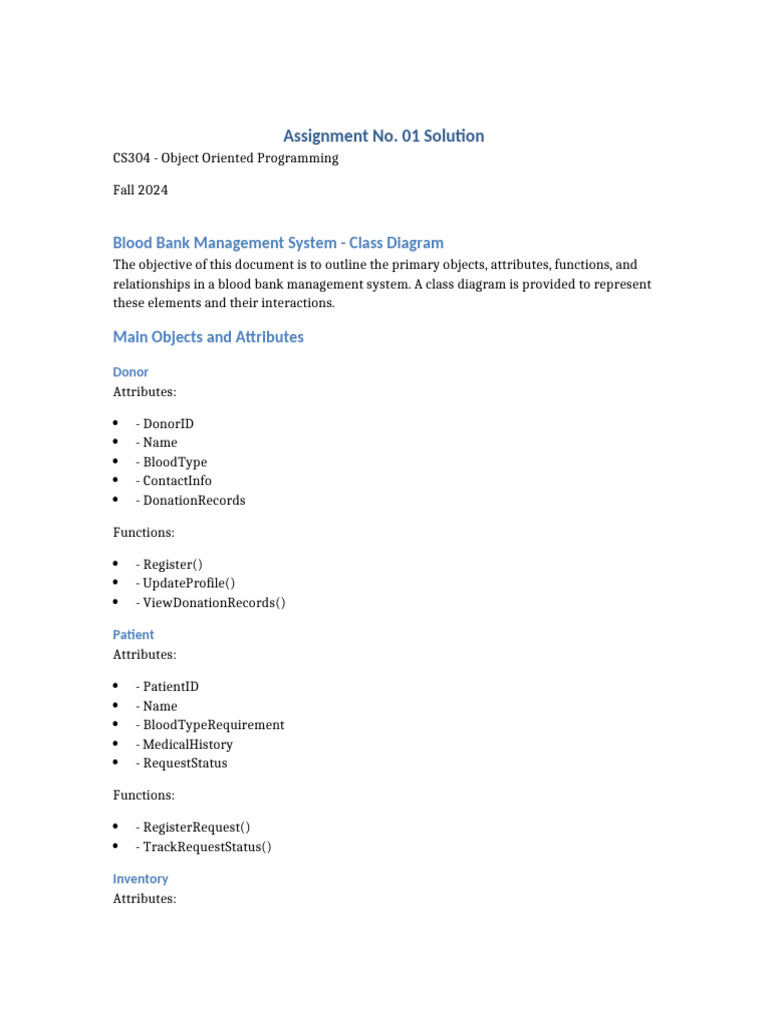 Blood Bank Management System Class Diagram | PDF