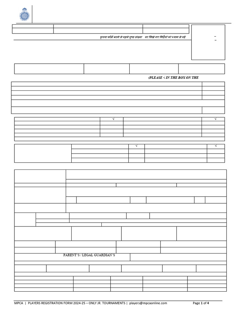 Mpca Players Registration Form (Only for Junior Tournaments of Mens and ...