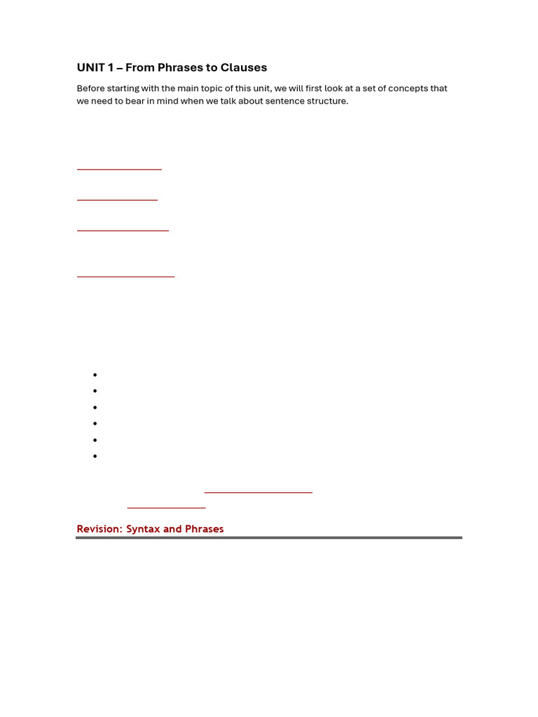 Unit 1 - Grammar III - Syntax and Phrases | PDF | Phrase | Verb