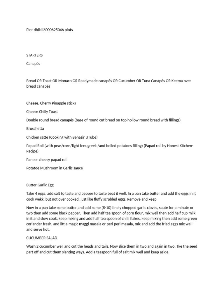 Home Party Menu | PDF | Teaspoon | Cuisine