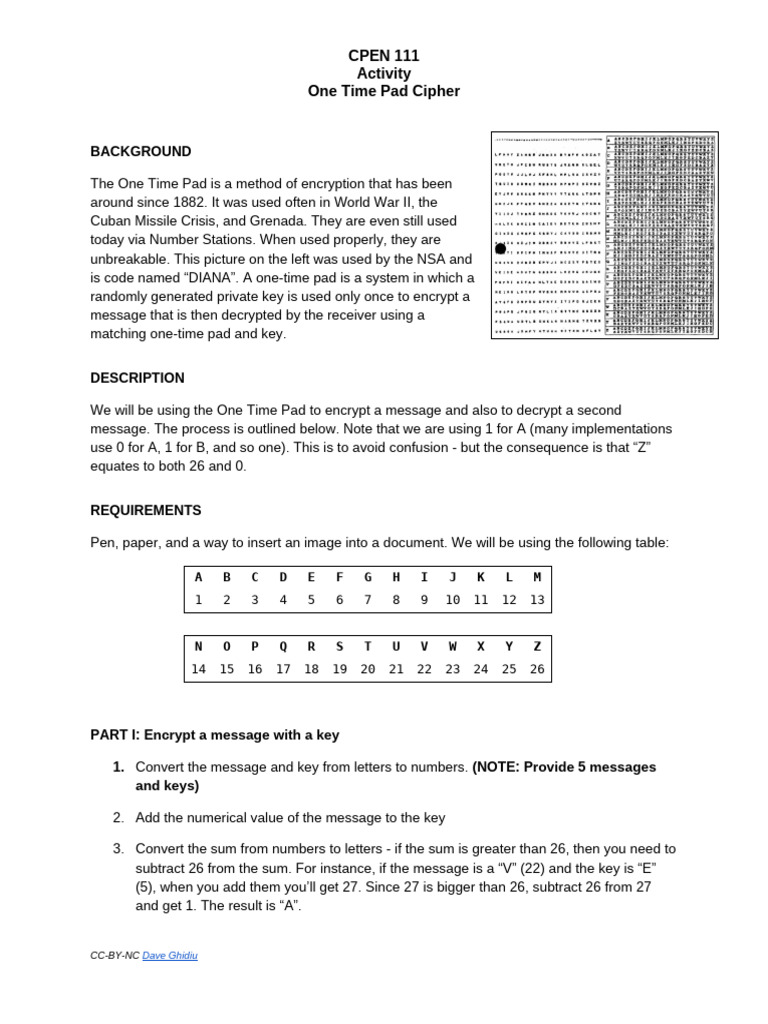 Activity One Time Pad Cipher Pdf Encryption Cipher