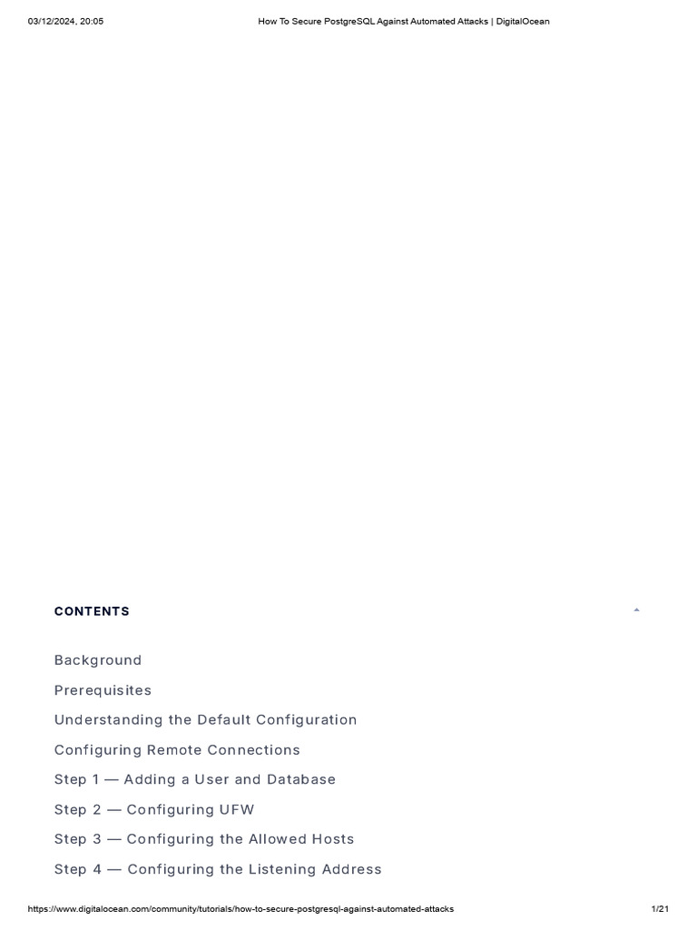 How To Secure PostgreSQL Against Automated Attacks _ DigitalOcean | PDF ... How To Secure PostgreSQL Against Automated Attacks _ DigitalOcean | PDF ...