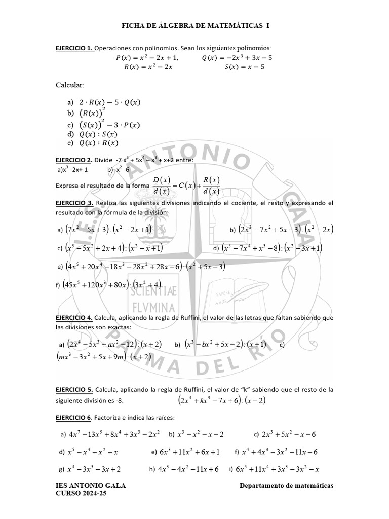 Ficha Algebra 24-25 | PDF | Factorización | Ecuaciones