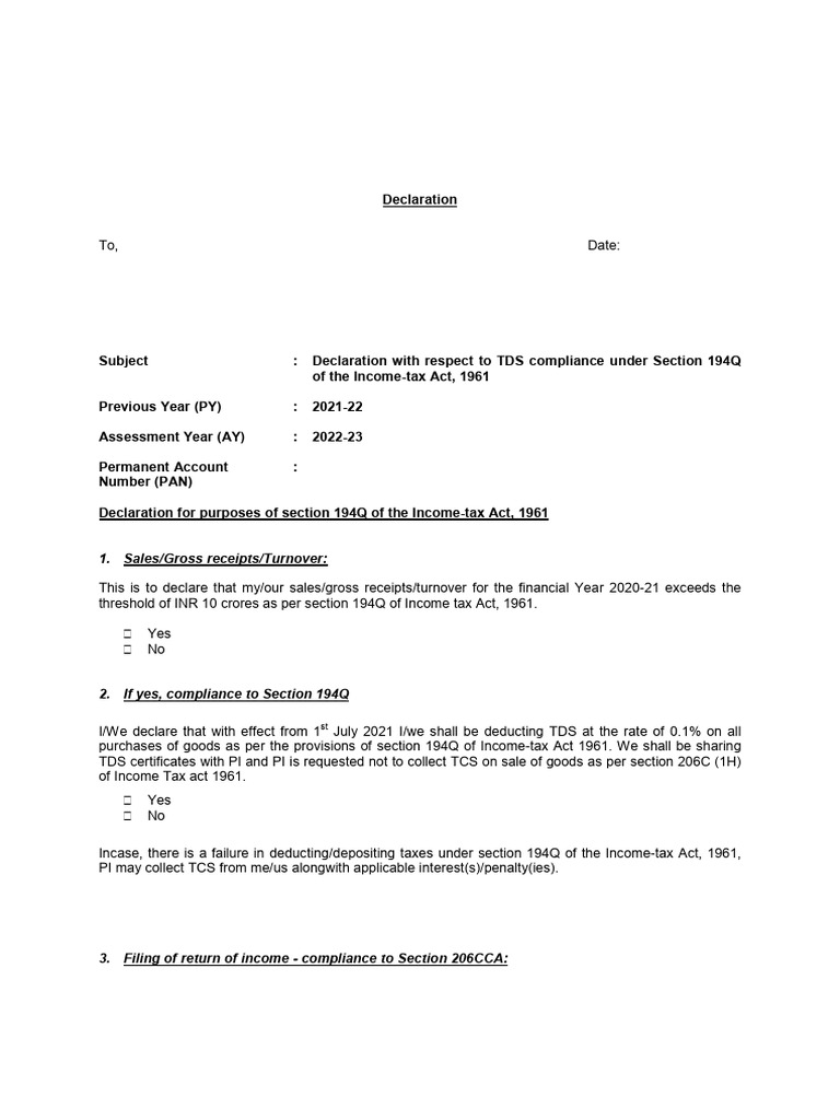 Declaration 194Q | PDF | Income Tax | Payments