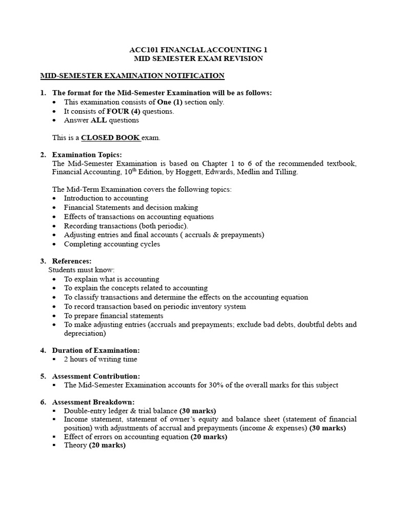Acc101 Financial Accounting 1 Mid Term Revision (2024) With Answer | PDF | Debits And Credits ...
