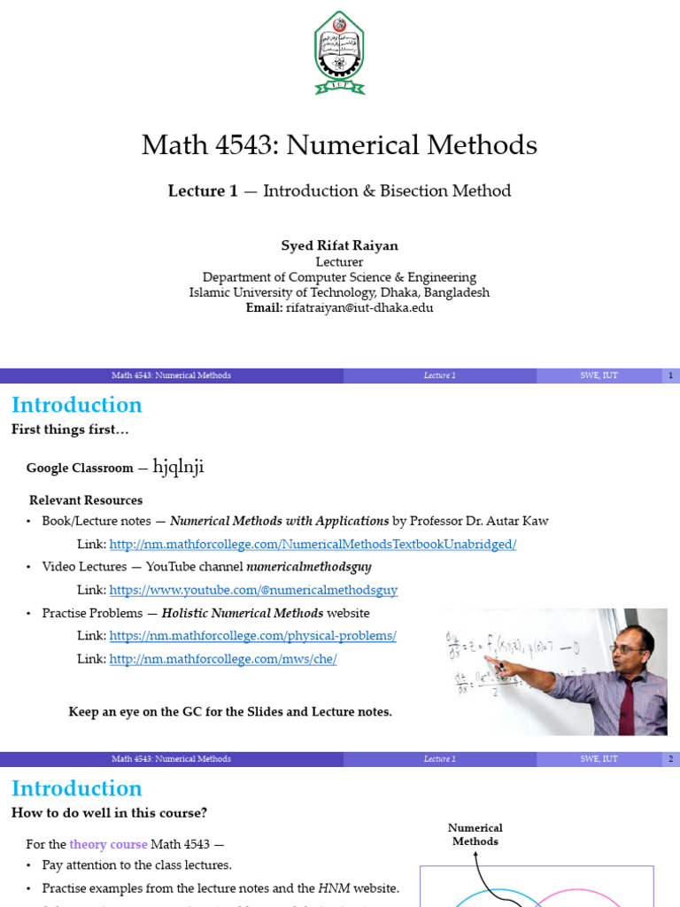 SWE-Math4543-Lecture1 | PDF | Numerical Analysis | Equations