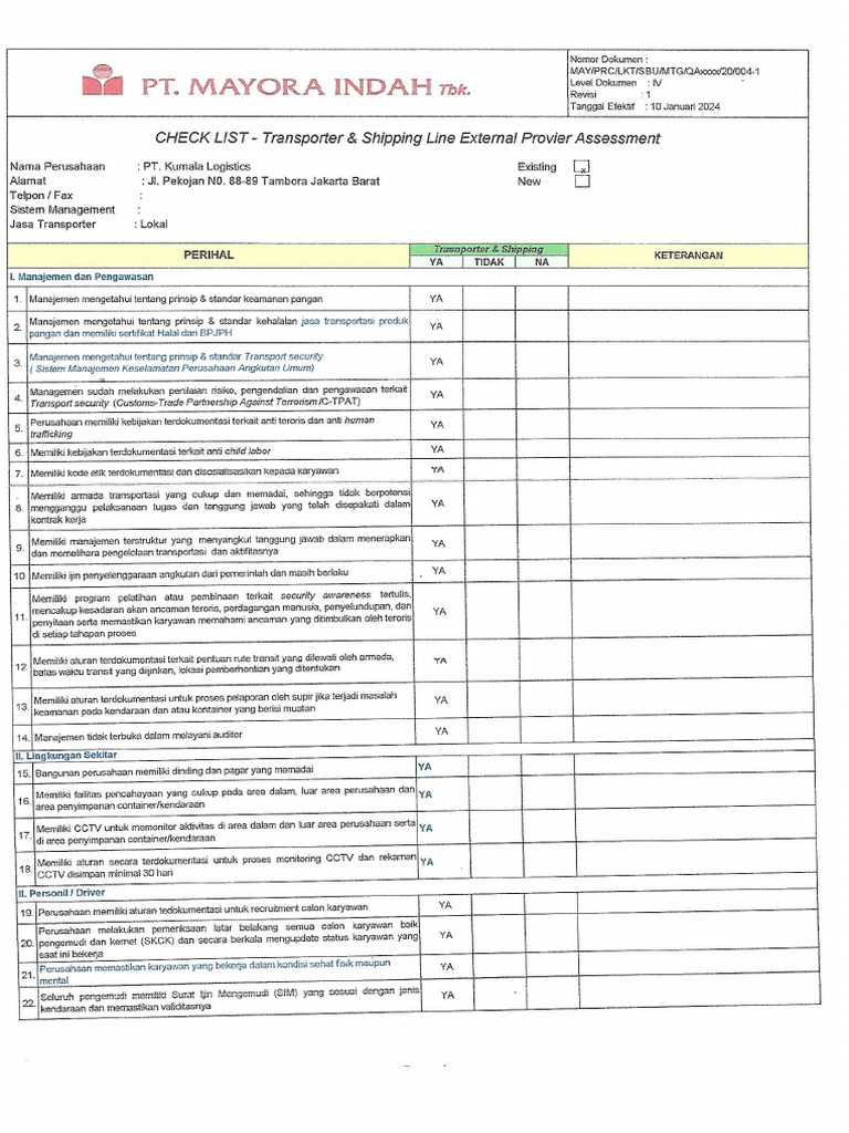 Checklist Audit Transporter | PDF