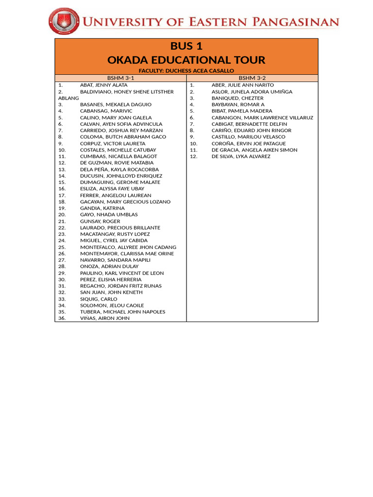 Batch 2 Bus and Van Assignment | PDF
