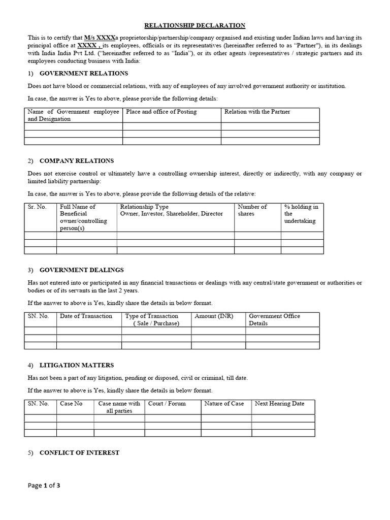 Relationship Declaration | PDF | Conflict Of Interest | Justice