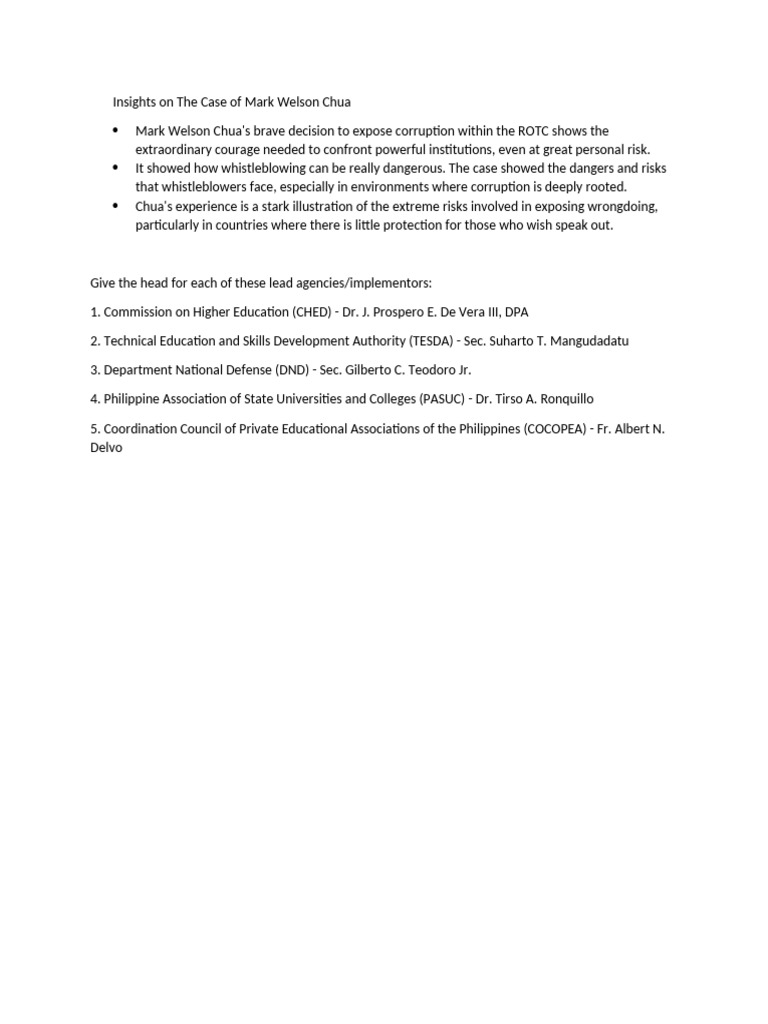Insights On The Case of Mark Welson Chua | PDF