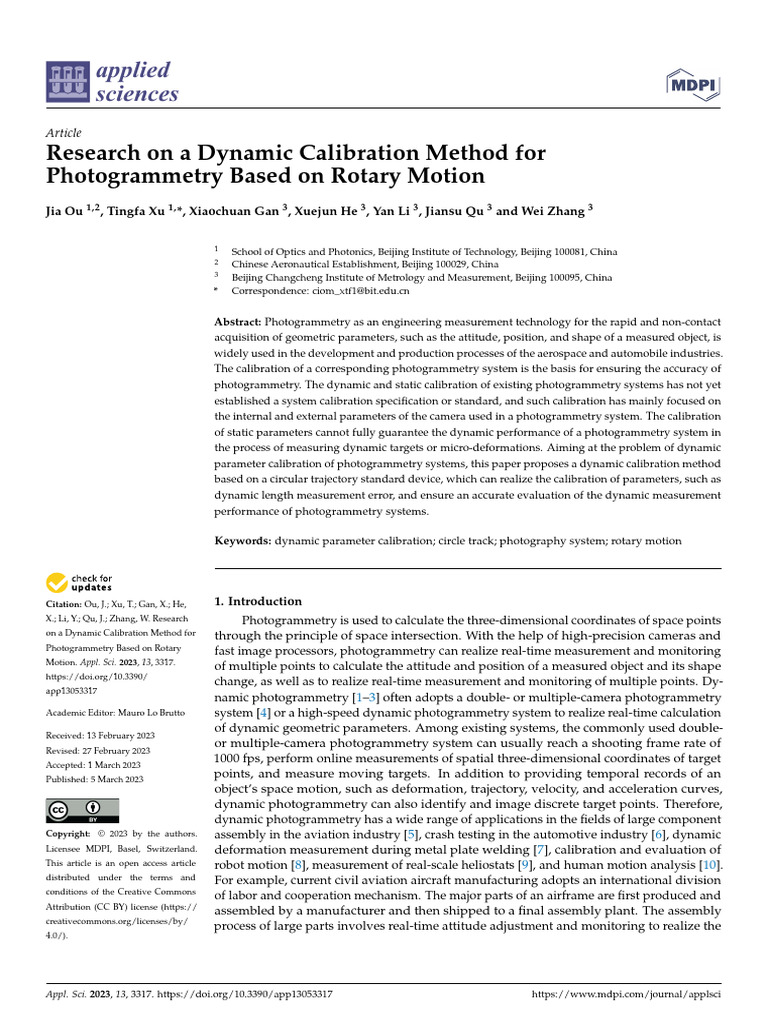 2023 - Research on a Dynamic Calibration Method for Photogrammetry ...