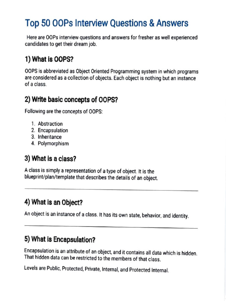 Oops Interview Questions Pdf Method Computer Programming Inheritance Object Oriented