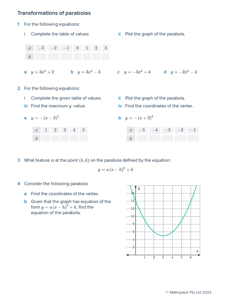 4.04 Transforming Parabolas - Worksheet | PDF | Theoretical Computer ...