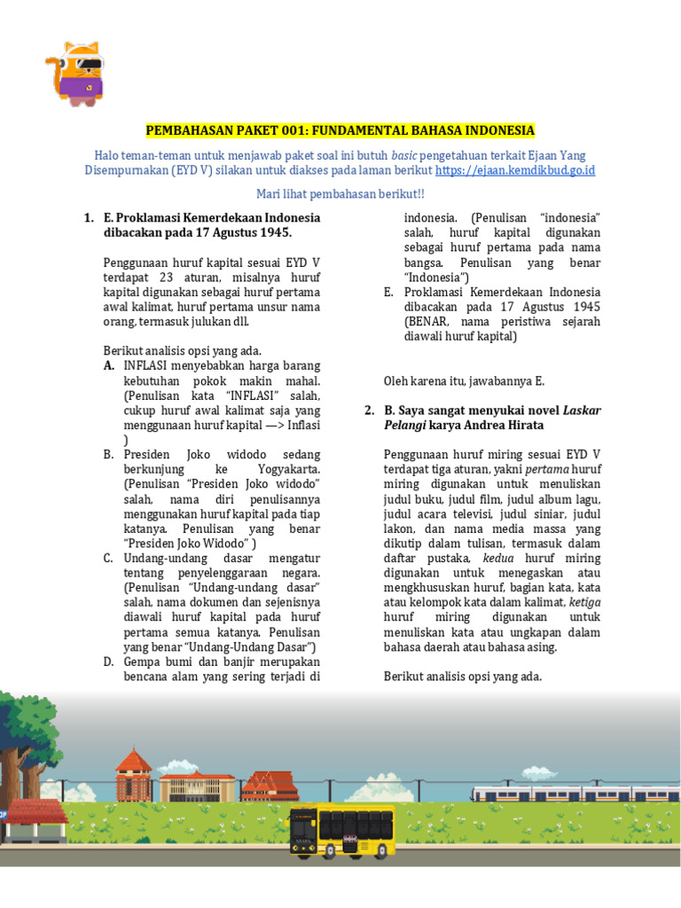 Pembahasan Paket 001 Fundamental Bahasa Indonesia | PDF