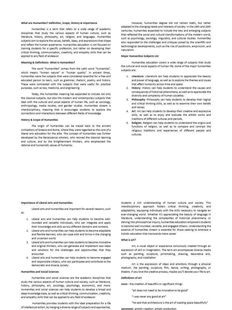 Definition of Art and Humanities | PDF | Humanities | Drawing