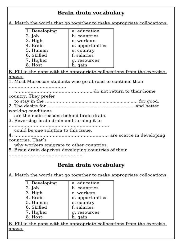 brain drain vocabulary | PDF | Human Capital Flight | Cultural ...