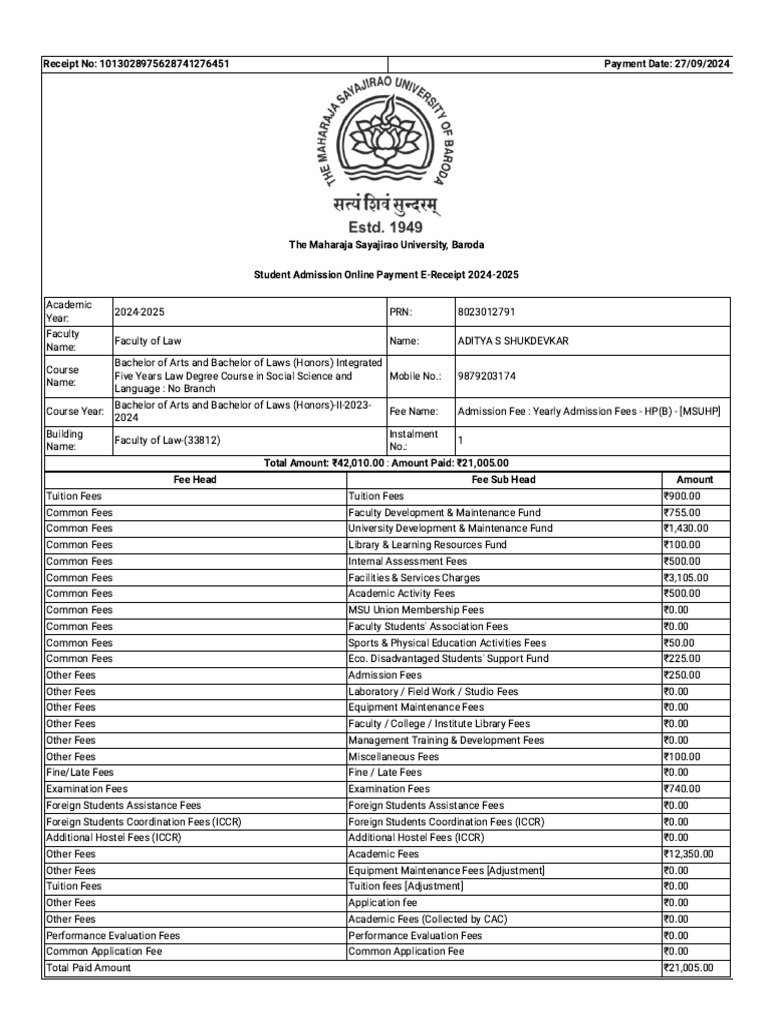 Fee Receipt | PDF | Fee