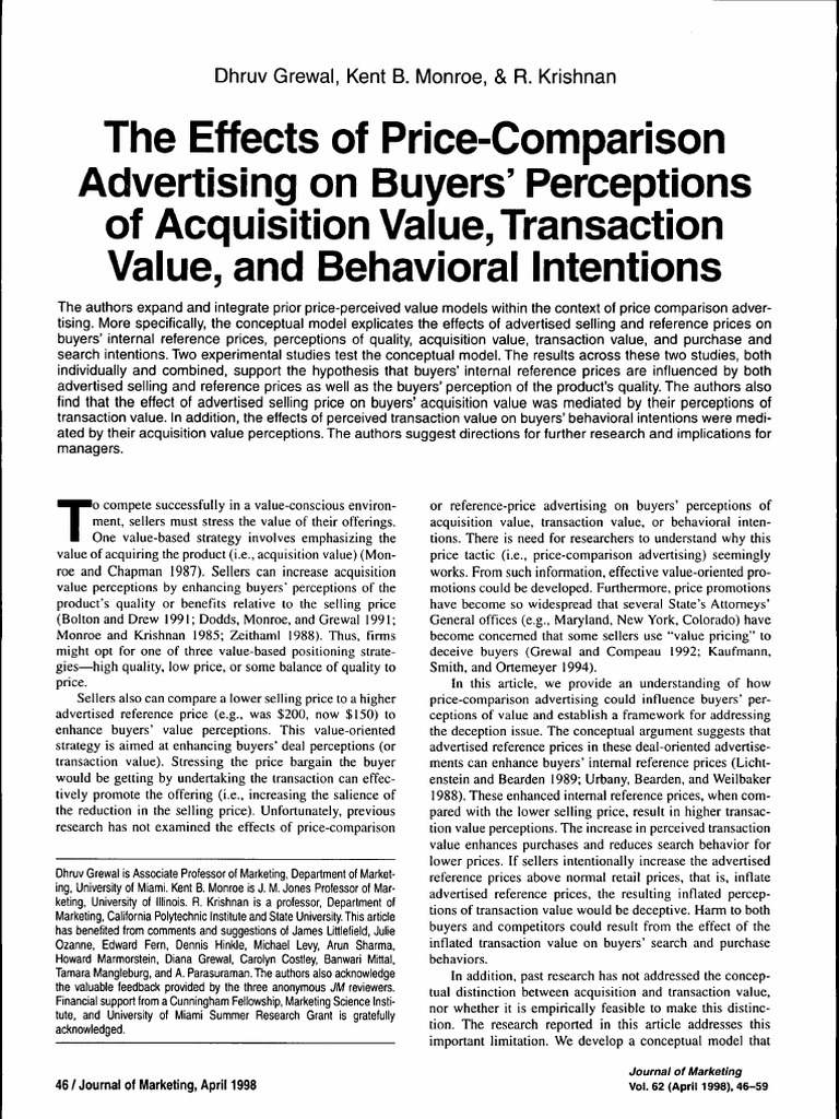 The Effects of Price-Comparison Advertising On Buyers' Perceptions of ...