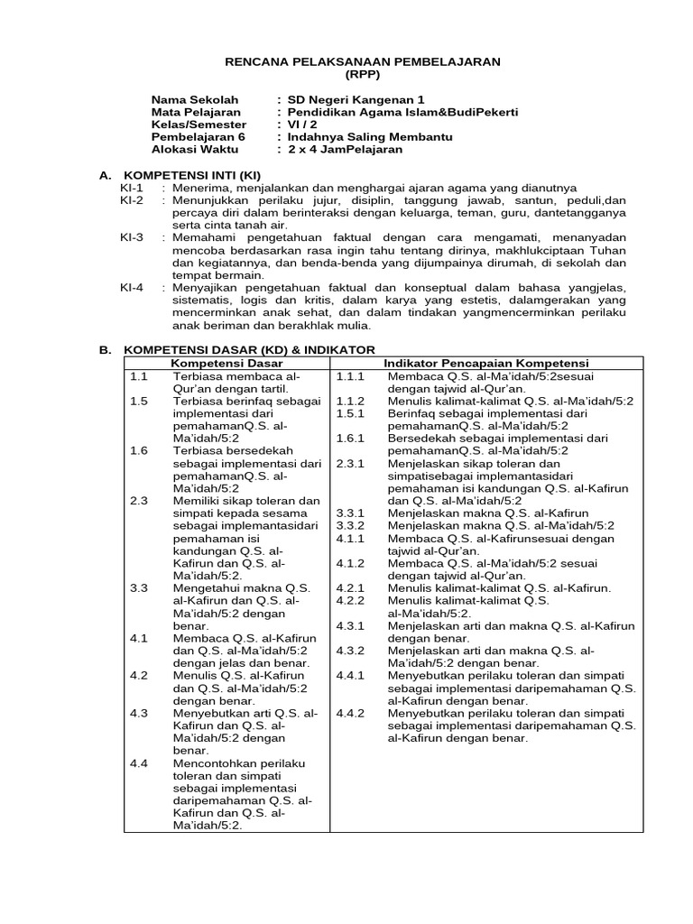 RPP KELAS 6 SEMESTER 2 | PDF
