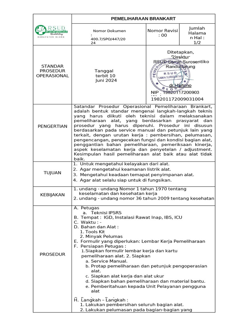 Spo Pemeliharaan Brangkar | PDF