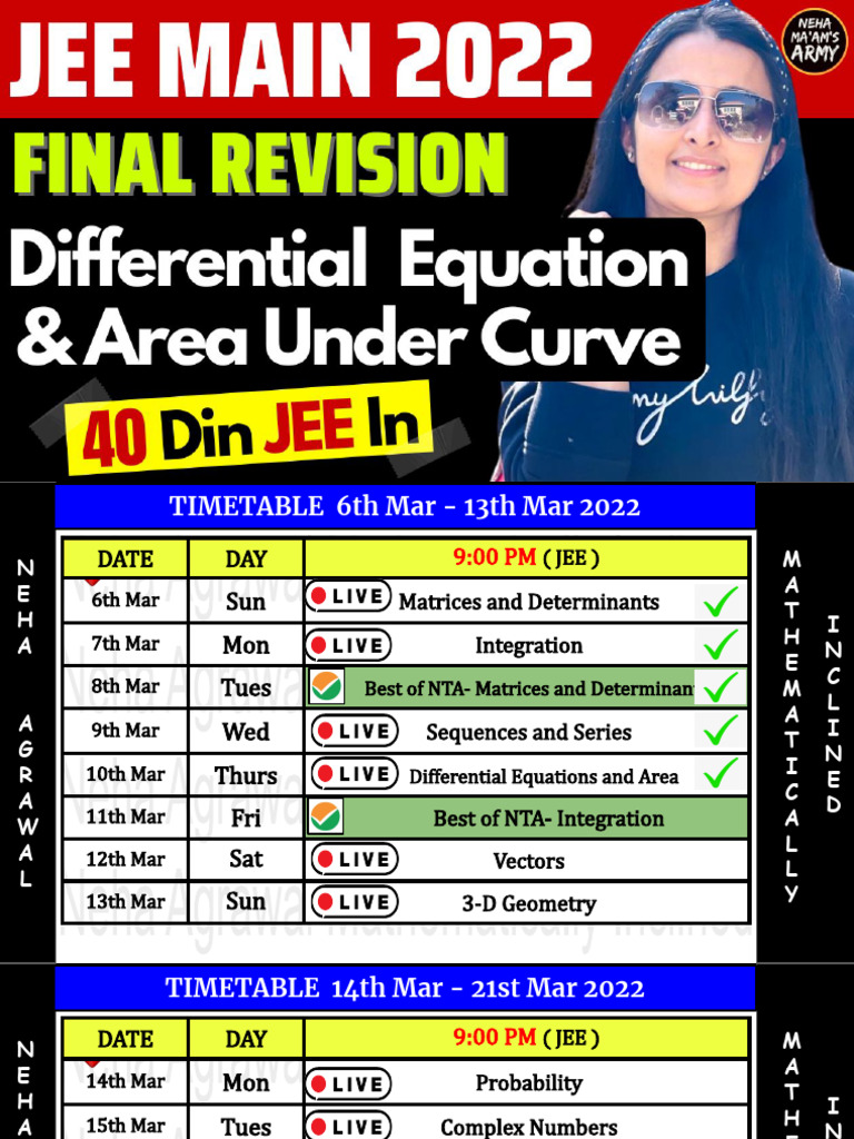 Jee Main 2022 - Final Revision Differential Equation & Area | PDF | Mathematical Analysis ...