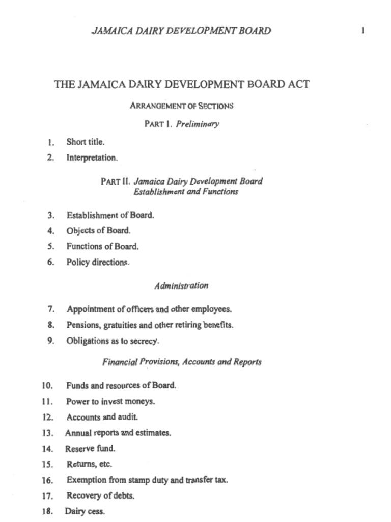The Jamaica Diary Development Board Act - 0 | PDF
