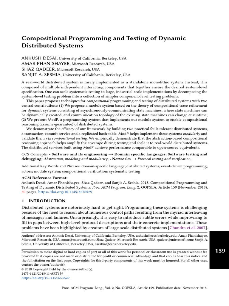 Compositional Programming And Testing Of Dynamic Distributed Systems