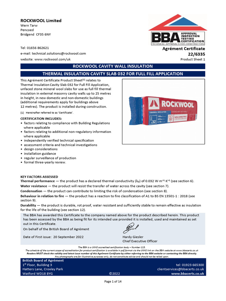 Thermal Insulation Cavity Slab 032 Bba Certificate 22 6335 Cavity Wall ...