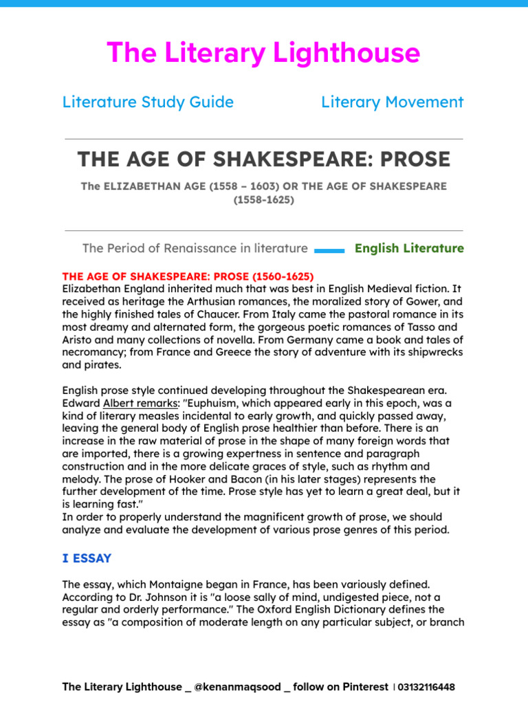 Age of Shakespeare: Prose The Literary Lighthouse | PDF | Bible ...