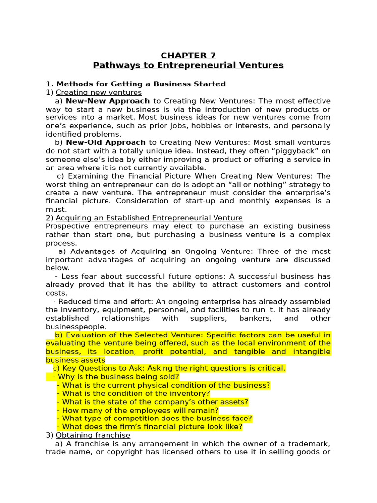 CHAPTER 7 For Students | PDF | Franchising | Entrepreneurship
