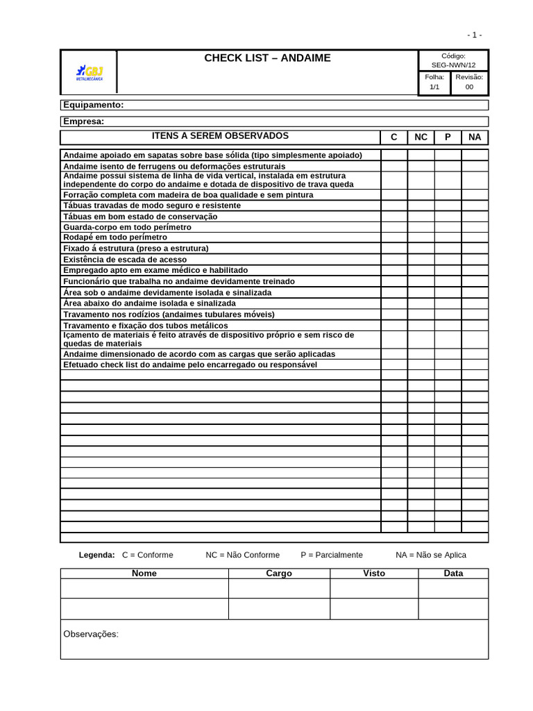 Check List Andaime | PDF