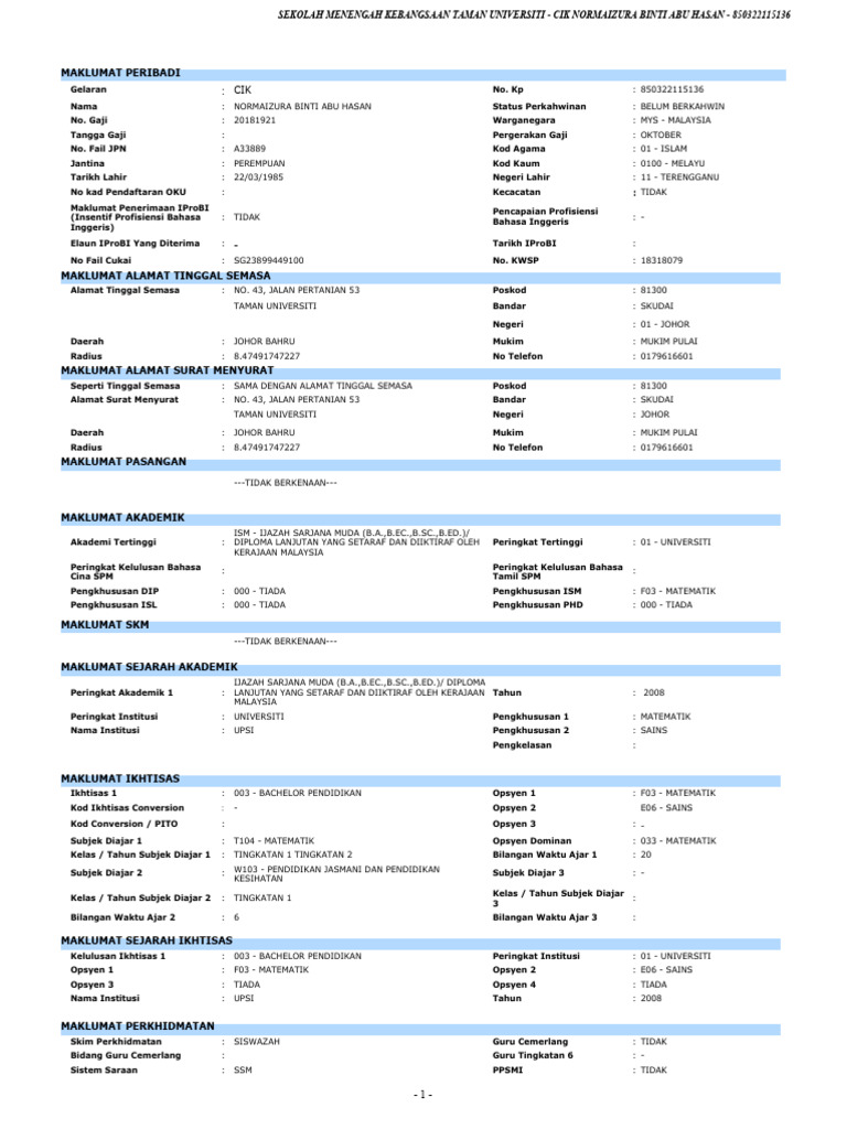 SK Paparan Semakan Data PDF - CFM | PDF