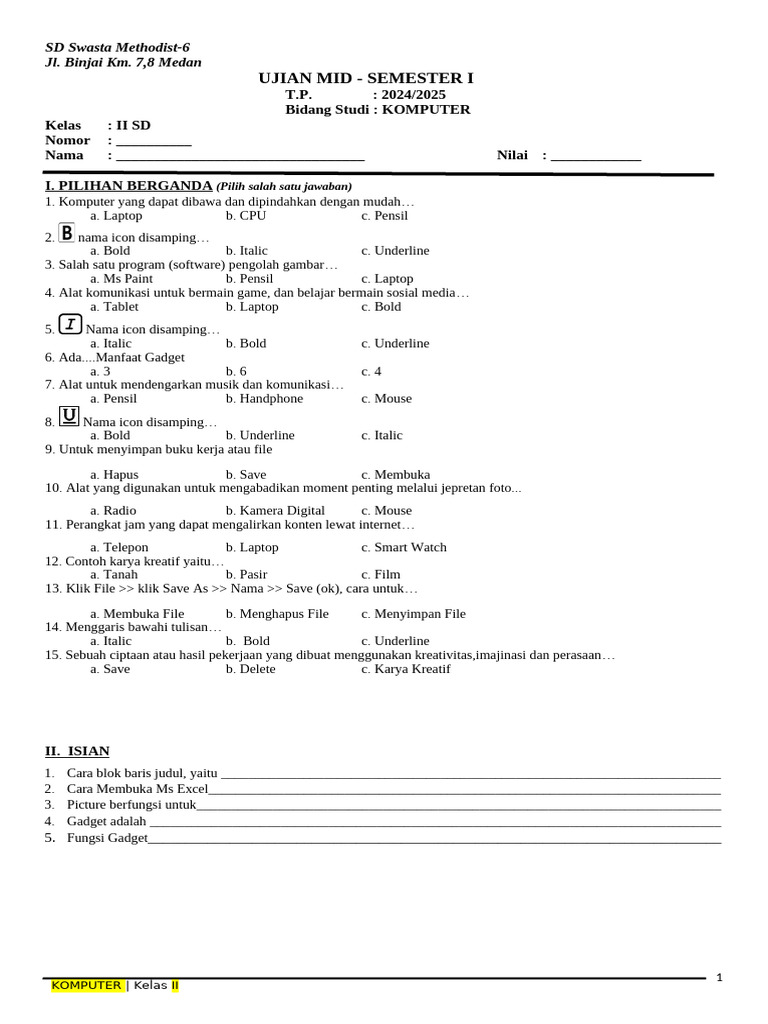 Uts KLS 2 Komputer (2024) | PDF