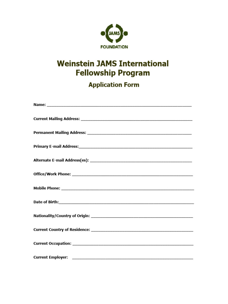 Weinstein JAMS Fellowship Application Form | PDF