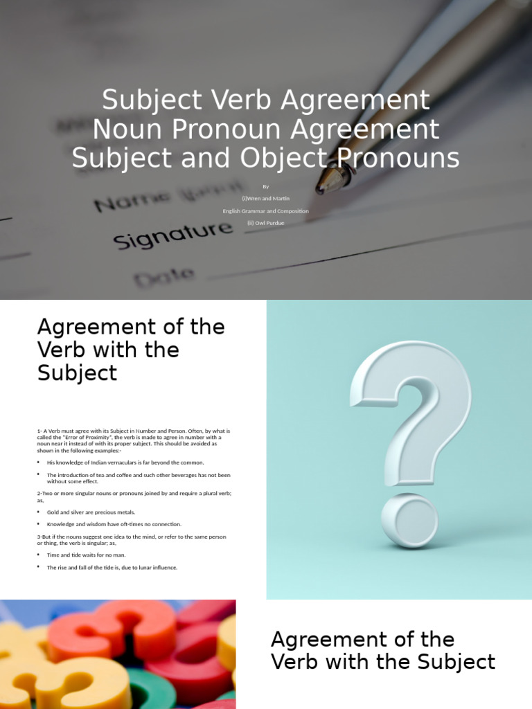 Subject-Verb and Pronoun Agreement Guide | PDF | Grammatical Number ...