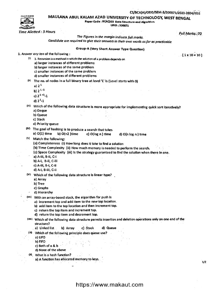 Bca 3 Sem Data Structure and Algorithm Bcac303 2024 | PDF