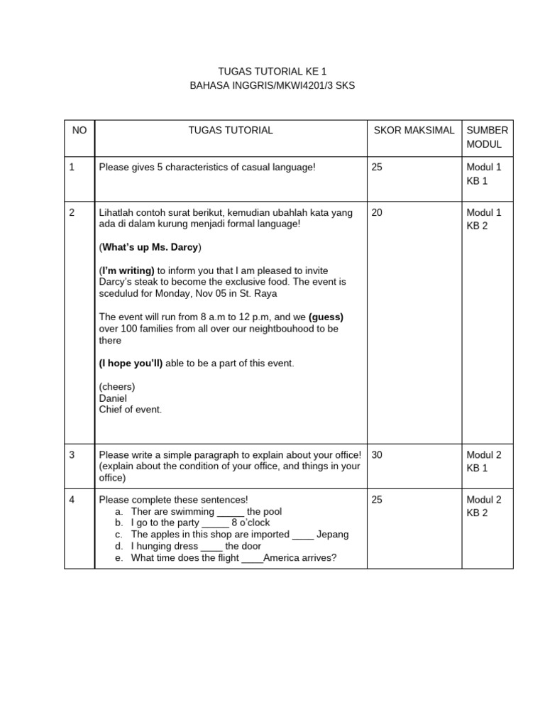 Tugas 1 Bahasa Inggris MKWI 4201 | PDF