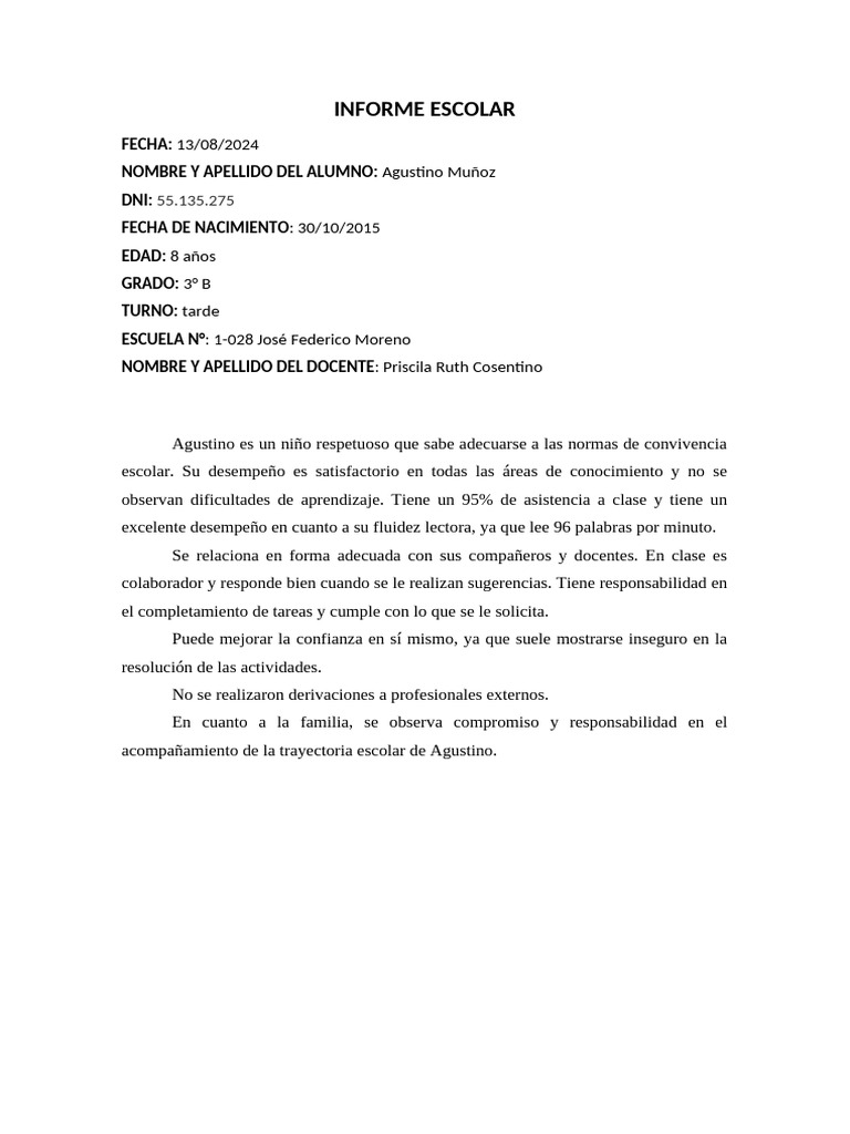 Informe Escolar | PDF