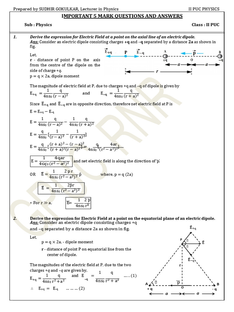 Impt 5 Marks Qs and Ans (II PU) | PDF | Photoelectric Effect | Electron