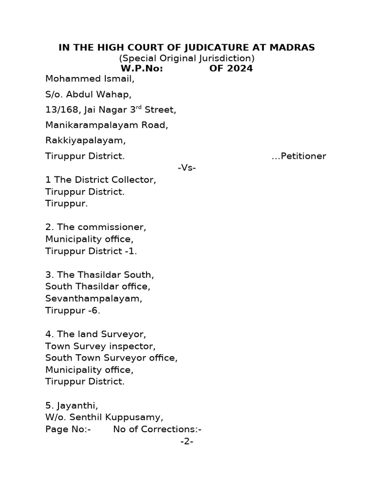 Writ Petition for Property Access in Tiruppur | PDF | Writ | Mandamus