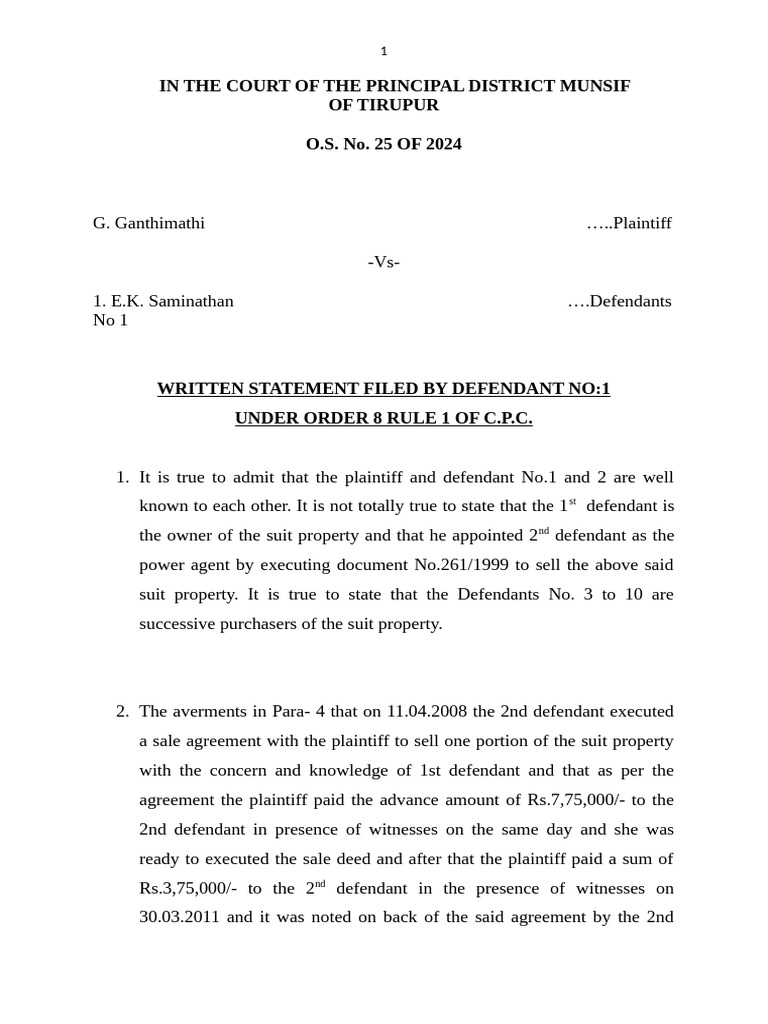 Defendant's Written Statement in O.S. 25/2024 | PDF | Lawsuit | Common Law