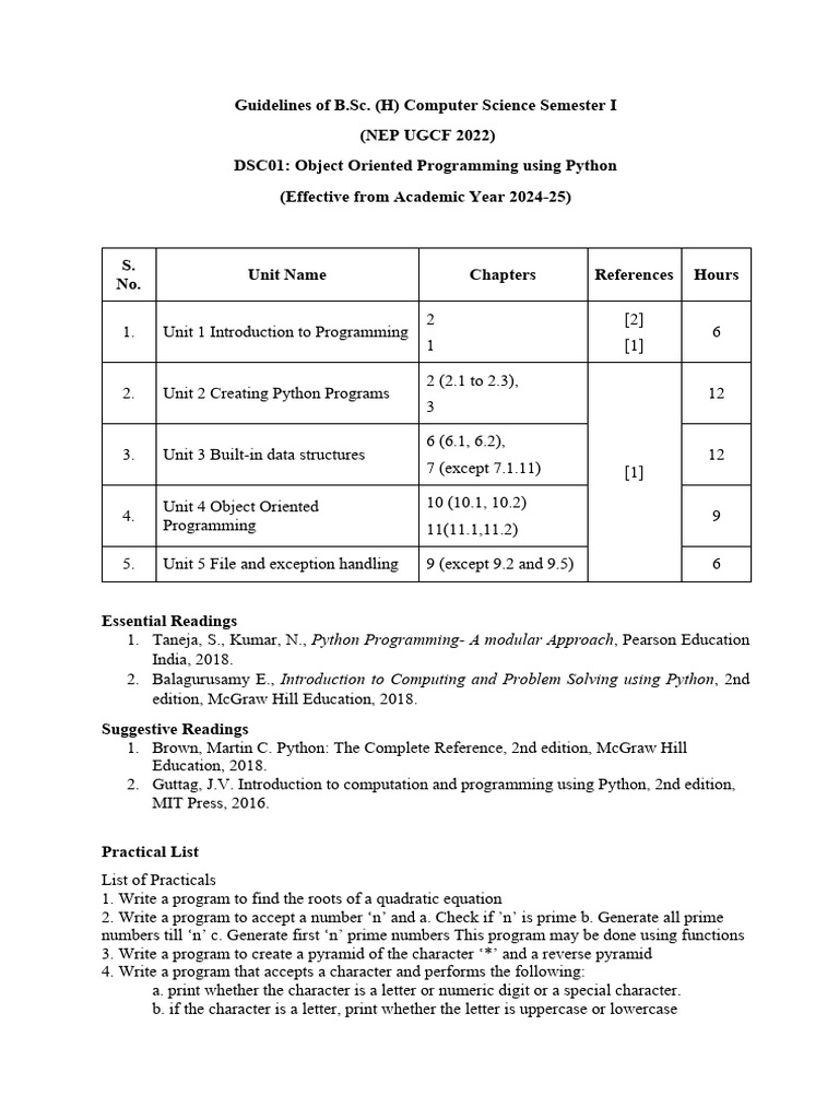 Guidelines_Object oriented Programming using Pytho_241110_190359 | PDF | String (Computer ...