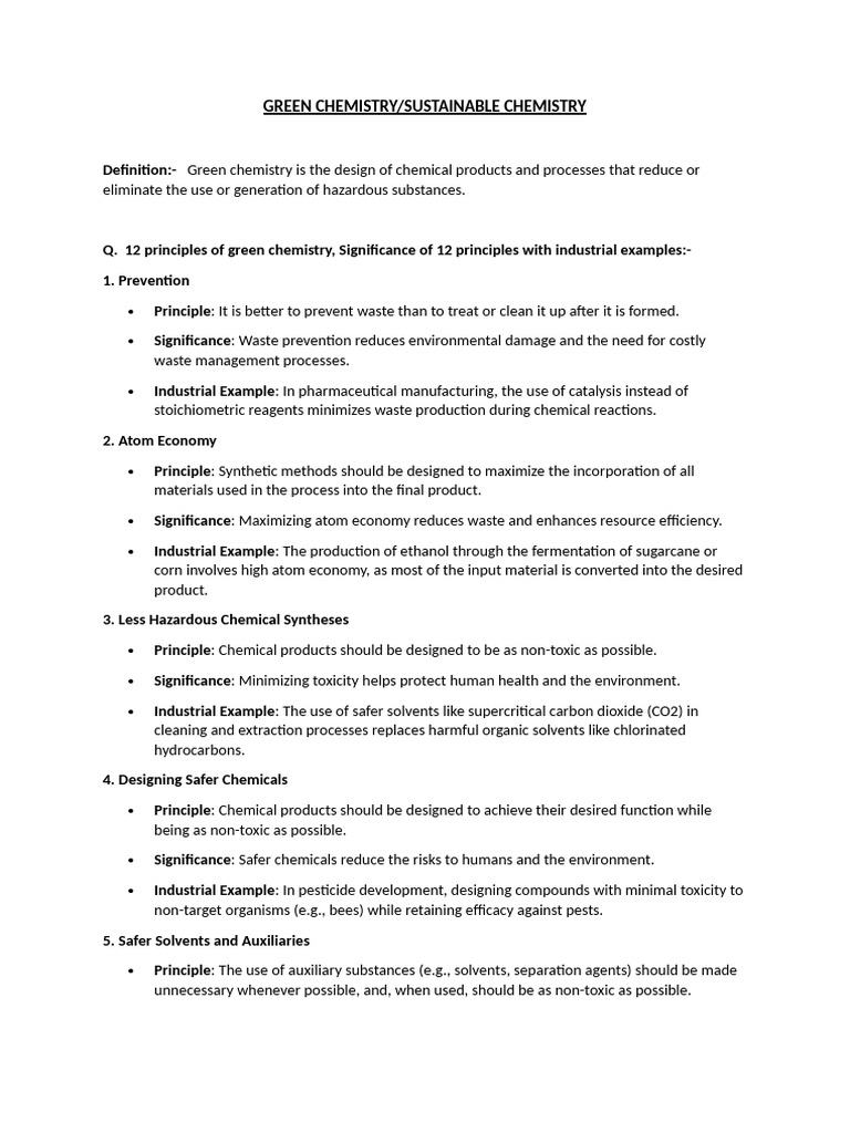 12 Principles of Green Chemistry | PDF | Green Chemistry | Chemistry