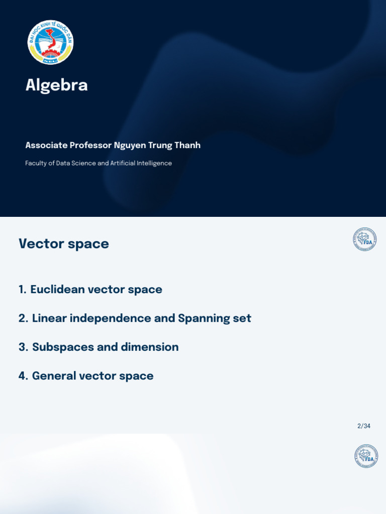 Slides Vector Space | PDF | Linear Subspace | Vector Space